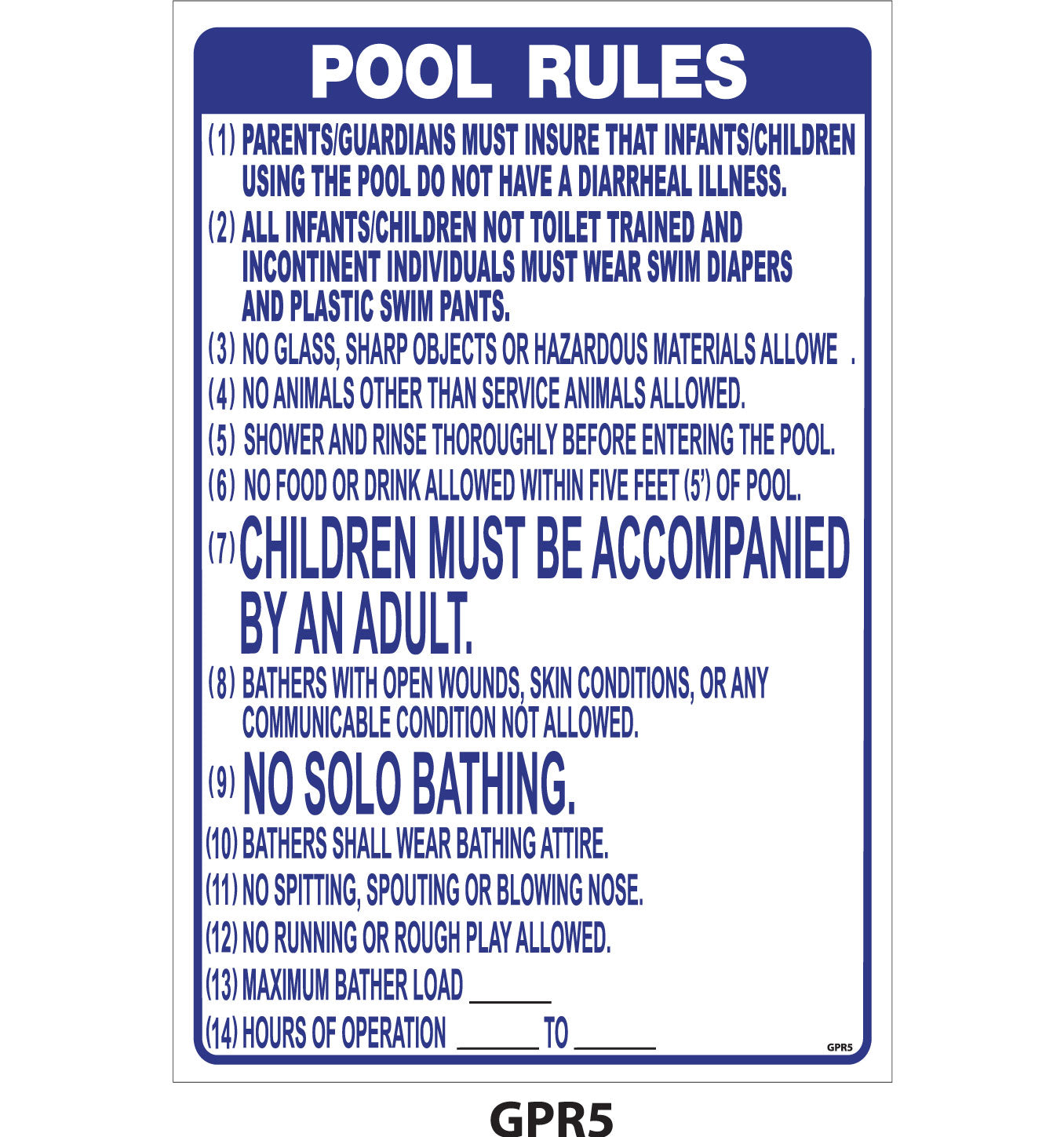 GPR5 Georgia Pool Rules – National Stock Sign