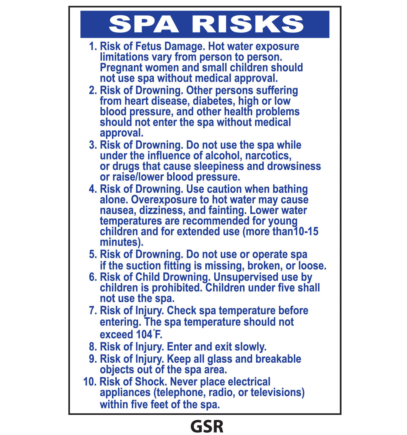 GSR Georgia Spa Risks – National Stock Sign