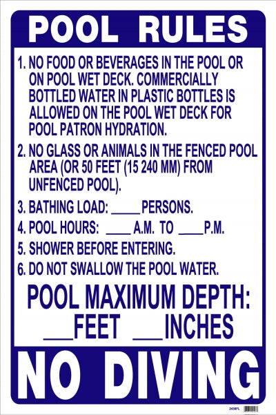 Florida Pool Rules 2436FL – National Stock Sign