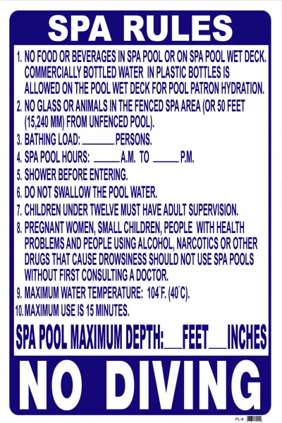 Florida Spa Rules FL-4 – National Stock Sign