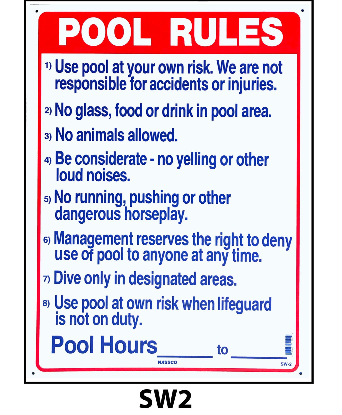 SW-2 Pool Rules-- SW 18x24 – National Stock Sign