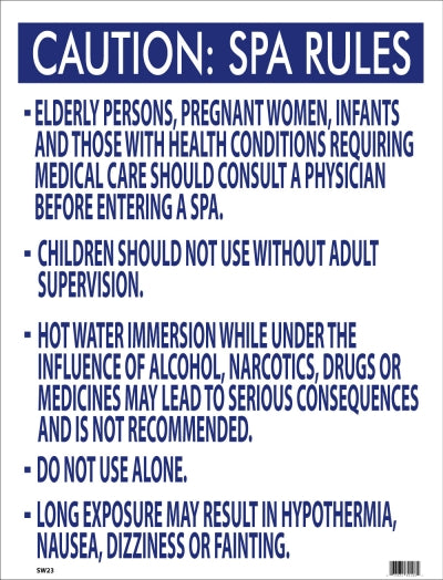 SW-23 Spa Rules-- SW18X24 – National Stock Sign