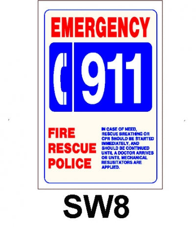 SW-8 Emergency 911-- SW12X18 – National Stock Sign